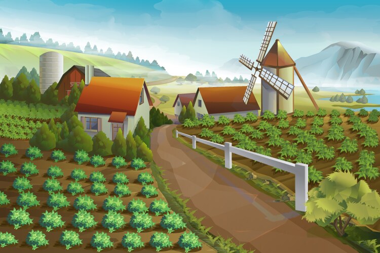 Farm rural landscape set Royalty Free Vector Image