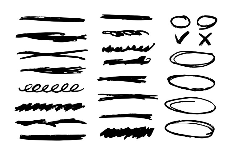 Hand draw marker pen strokes brush set scribble Vector Image