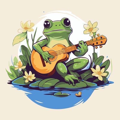 Cute Frog With A Guitar On Pond Royalty Free Vector Image