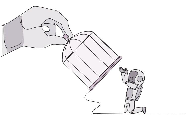 Continuous one line drawing big hand hold cage Vector Image