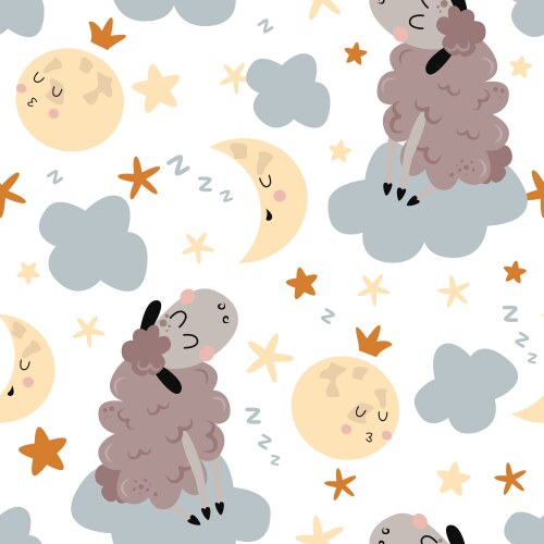 Seamless pattern with cute sleeping animals Vector Image