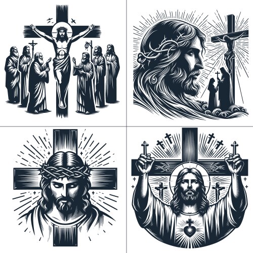 Jesus christ cross praying Royalty Free Vector Image