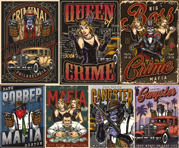 Mafia and gangsters set Royalty Free Vector Image