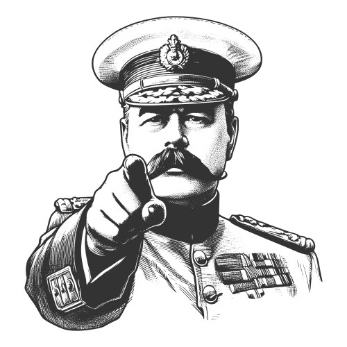 Military commander pointing in recruitment pose Vector Image