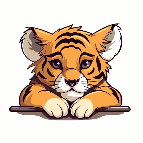 Cute tiger lying on white background in cartoon Vector Image