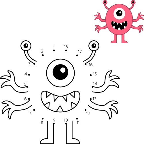 Cute Monster Dot-to-Dot Activity – Royalty-Free Vector | VectorStock
