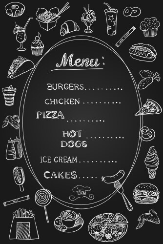 Seafood chalkboard menu template Royalty Free Vector Image