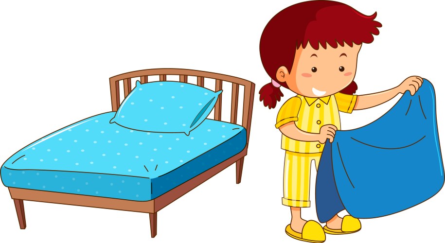 Little girl making bed Royalty Free Vector Image