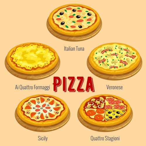 Pizza icons italian cuisine menu elements Vector Image