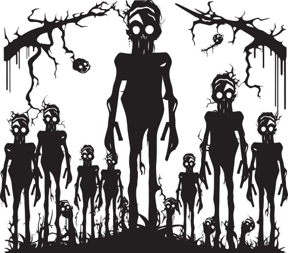 Doodle apocalypse zombies group element Royalty Free Vector