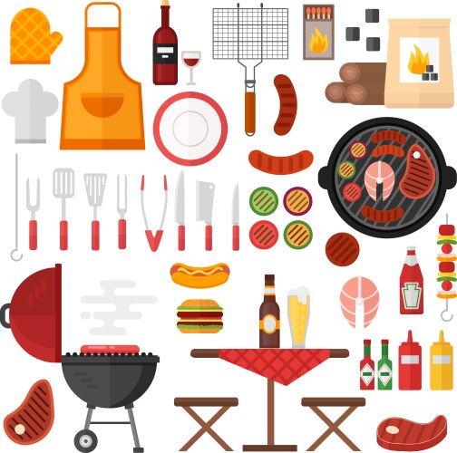 Set bbq party barbecue grill picnic Royalty Free Vector