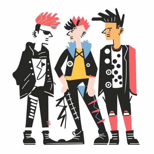 Three young punk rock characters standing Vector Image