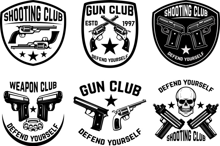 Gun shop set logotypes colorful Royalty Free Vector Image