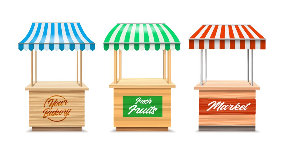 Market Stalls with Wooden Kiosks Royalty Free Vector Image