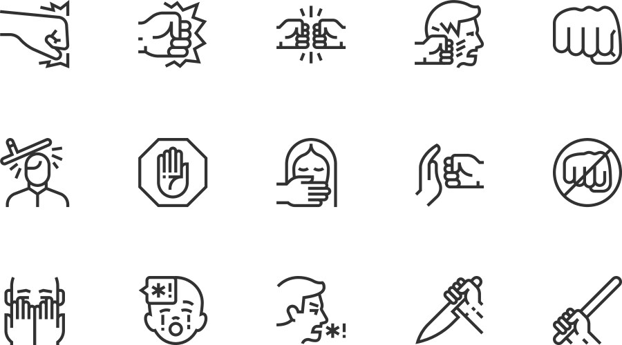 Angry violence icon set Royalty Free Vector Image