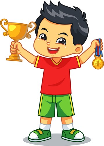 Sport kids lifting trophy Royalty Free Vector Image