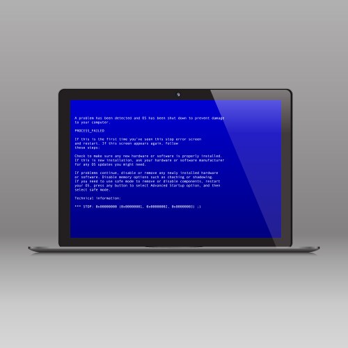 Bsod Screen Death Error System Crash Laptop Vector Image