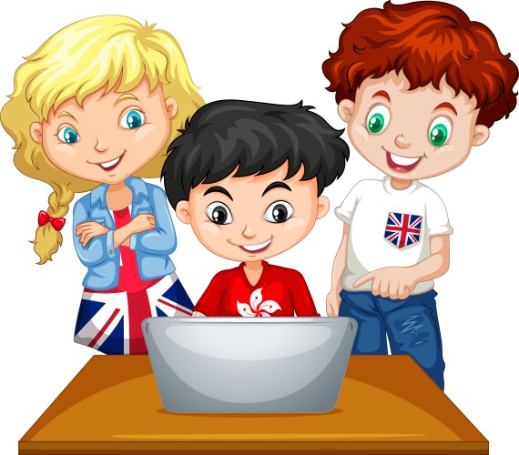 Boy and girl using computer Royalty Free Vector Image