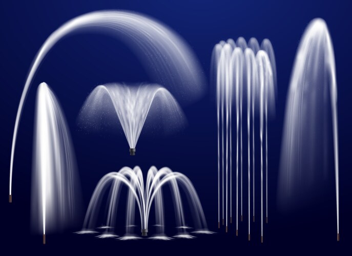 Realistic fountains on transparent background set Vector Image