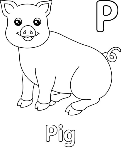 Pig animal tracing letter abc coloring page p Vector Image
