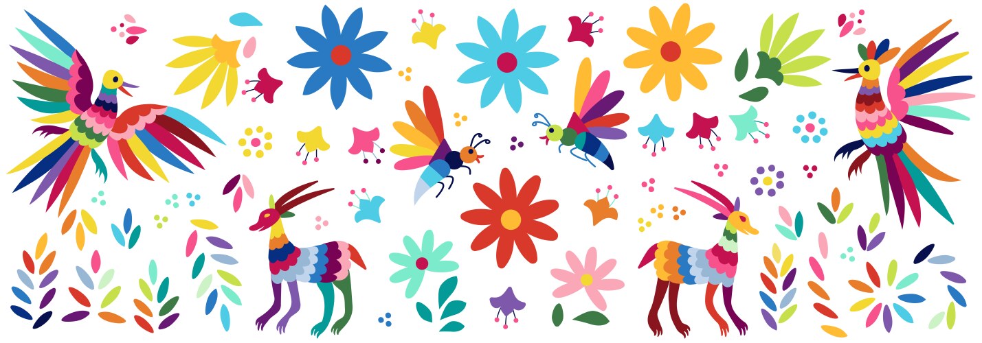 Mexican Otomi Embroidery Art Royalty Free Vector Image