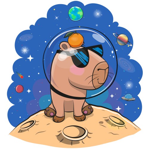Capybara astronaut on the moon a space Royalty Free Vector