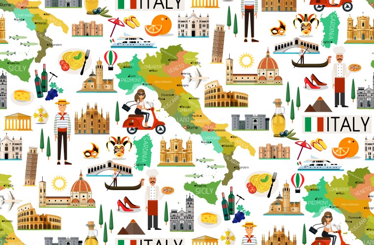 Italy travel map Royalty Free Vector Image - VectorStock