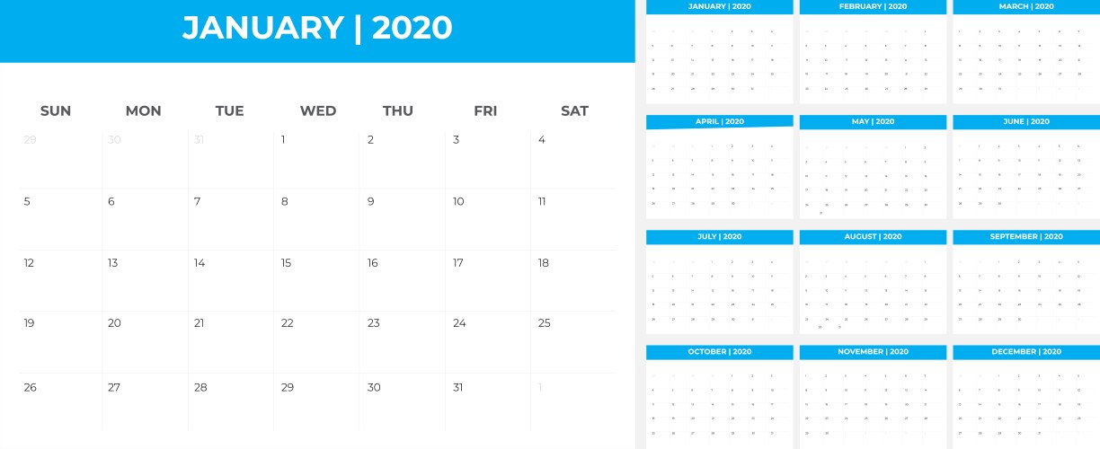 Simple 2020 year calendar Royalty Free Vector Image Simple 2020 year calendar Royalty Free Vector Image
