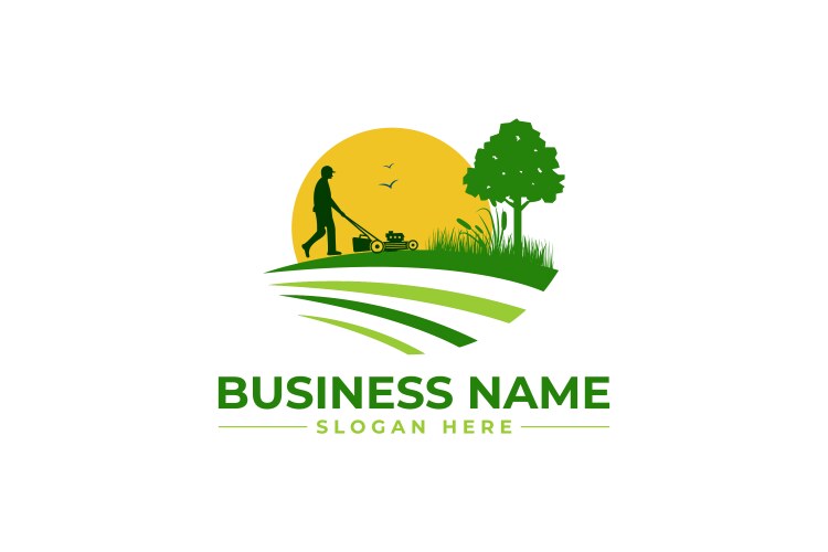 Lawn care grass trimming landscape logo Royalty Free Vector