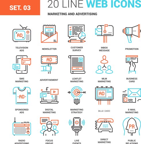 Advertising solid icon set Royalty Free Vector Image