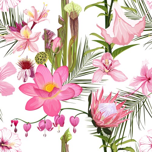Tropical flowers seamless pattern summer tropic Vector Image