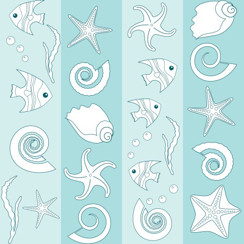 Stripy seamless pattern with fish silhouettes Vector Image