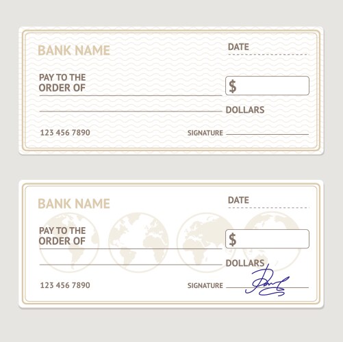 Template blank bank check Royalty Free Vector Image