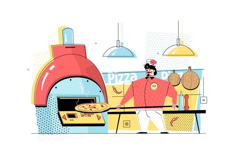 Chef baking pizza Royalty Free Vector Image - VectorStock