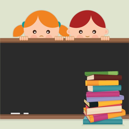 Blackboard with many kids around the border Vector Image