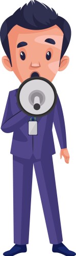 Cartoon boy yelling and shouting into a megaphone Vector Image