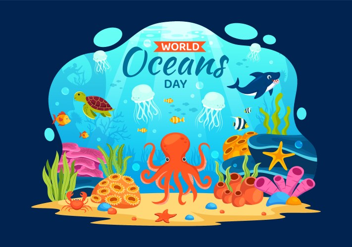 World oceans day to help protect and conserve Vector Image