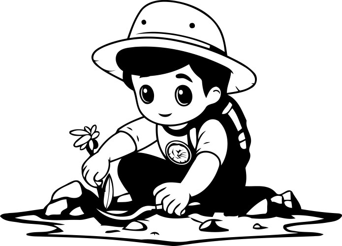 Cute boy digging a hole in the sand Royalty Free Vector
