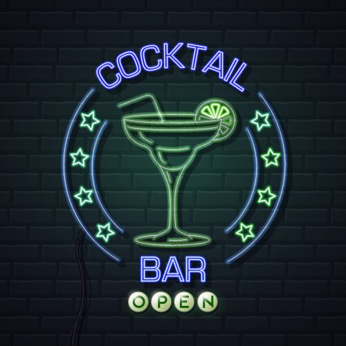 Cocktail bar neon logo Royalty Free Vector Image