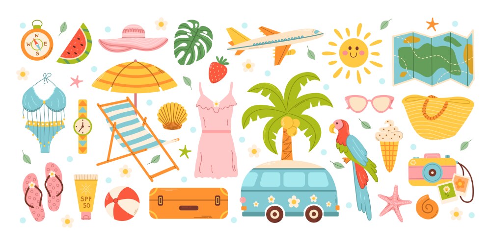 Summer vacation lifestyle pink doodles Royalty Free Vector