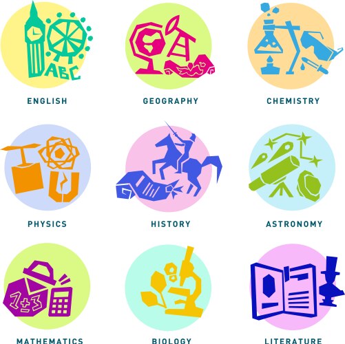 School subjects icons Royalty Free Vector Image
