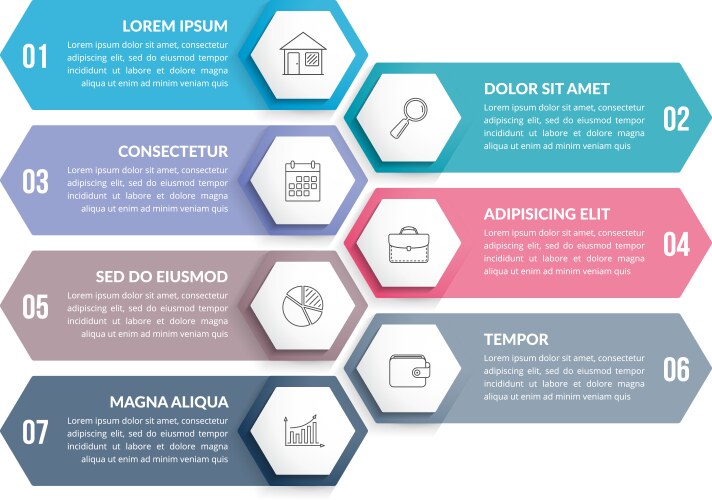 Pyramid triangle with 7 steps levels Royalty Free Vector