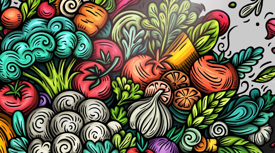 Cartoon doodle vegetables banner background Vector Image