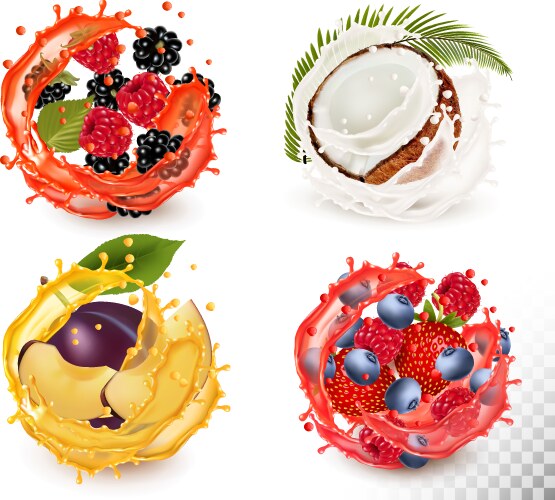 Fruit in juice splashes strawberry raspberry Vector Image