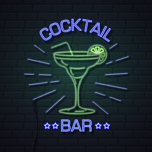 Cocktail bar neon logo Royalty Free Vector Image