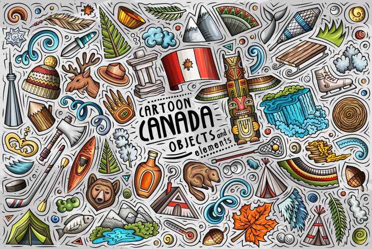 Canada cartoon doodle designs set Royalty Free Vector Image