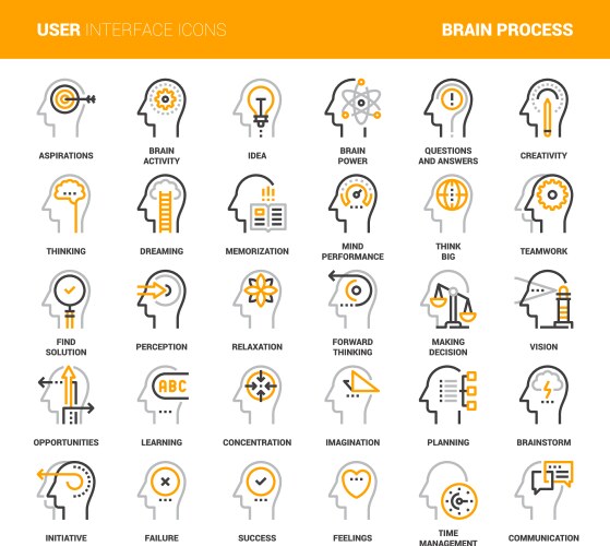 Thinking and brain process Royalty Free Vector Image