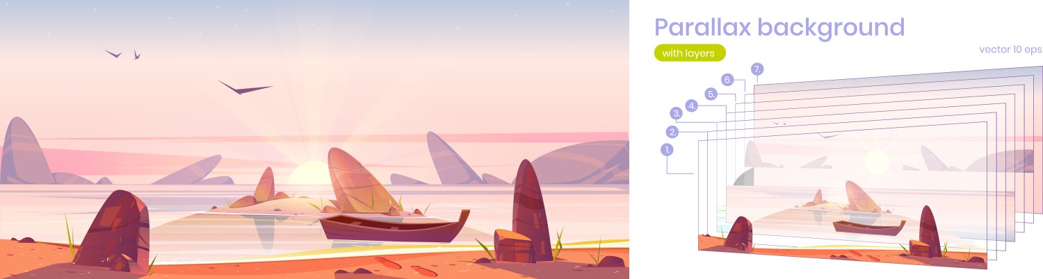 Sea beach top view parallax background for game Vector Image