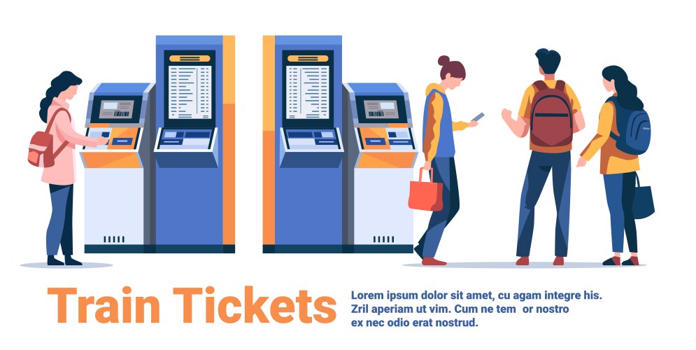 Passengers buying electronic train tickets at self