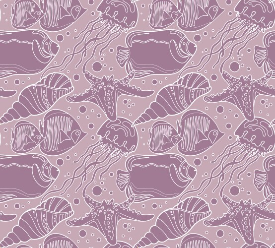 Fish and shells seamless Royalty Free Vector Image